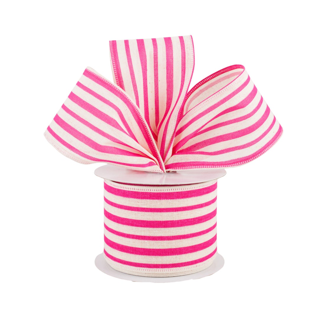 Pink Natural Variated Stripe Canvas Wired Ribbon - Etsy
