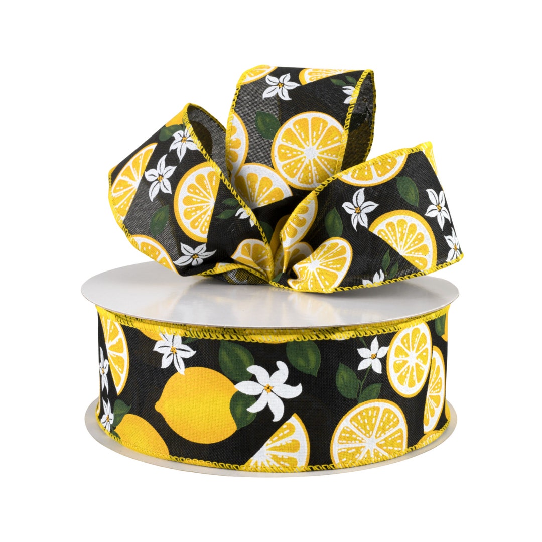 Lemon Black Canvas Fabric Wired Ribbon - Etsy