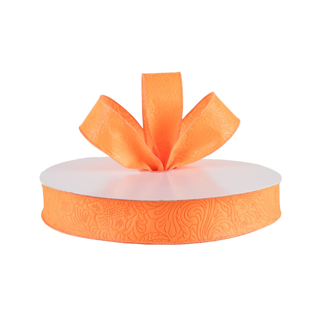 Embossed Flower Orange Weatherproof Fabric 1.5" Wired Ribbon - Etsy