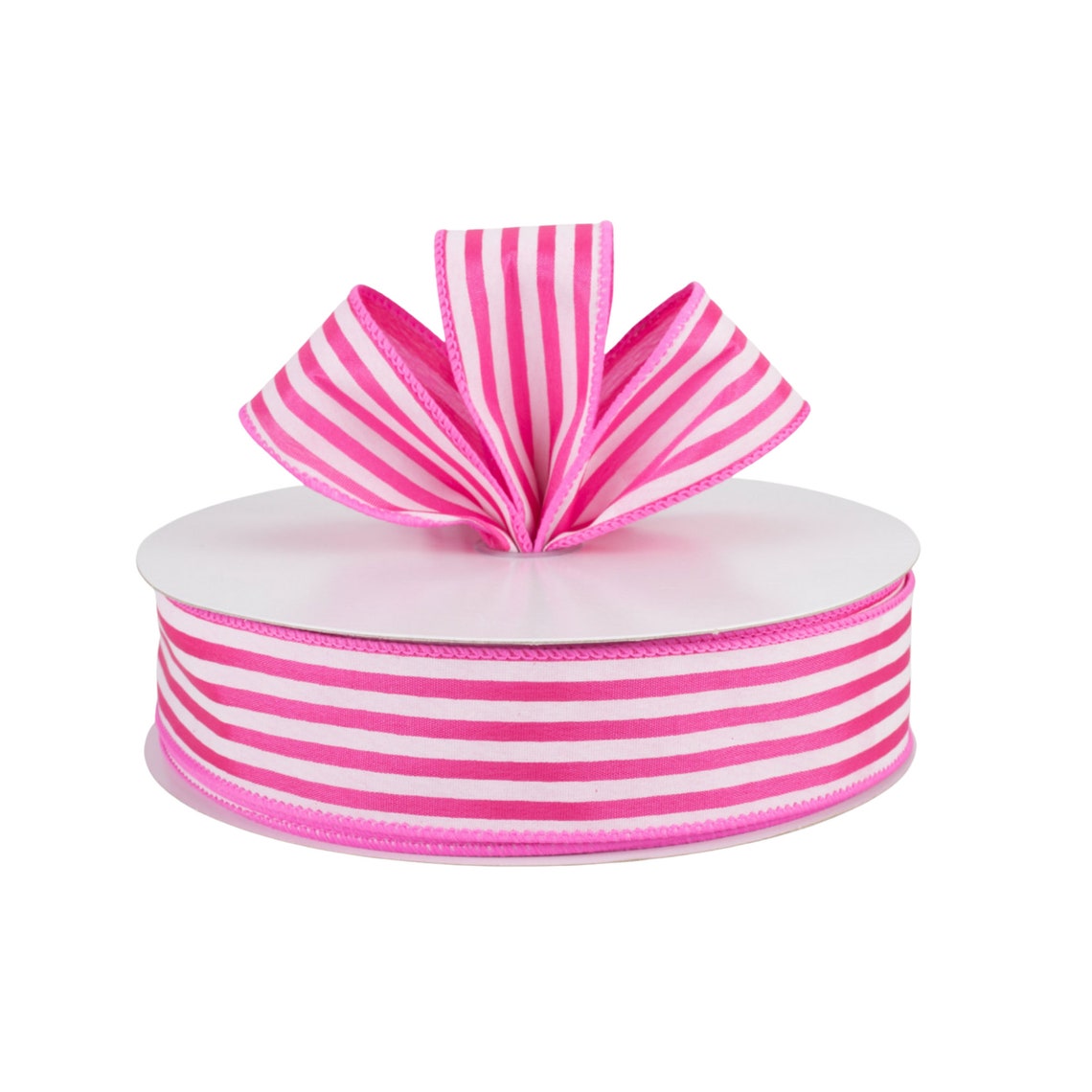 Bright Pink and White Stripe Satin Fabric Wired Ribbon - Etsy
