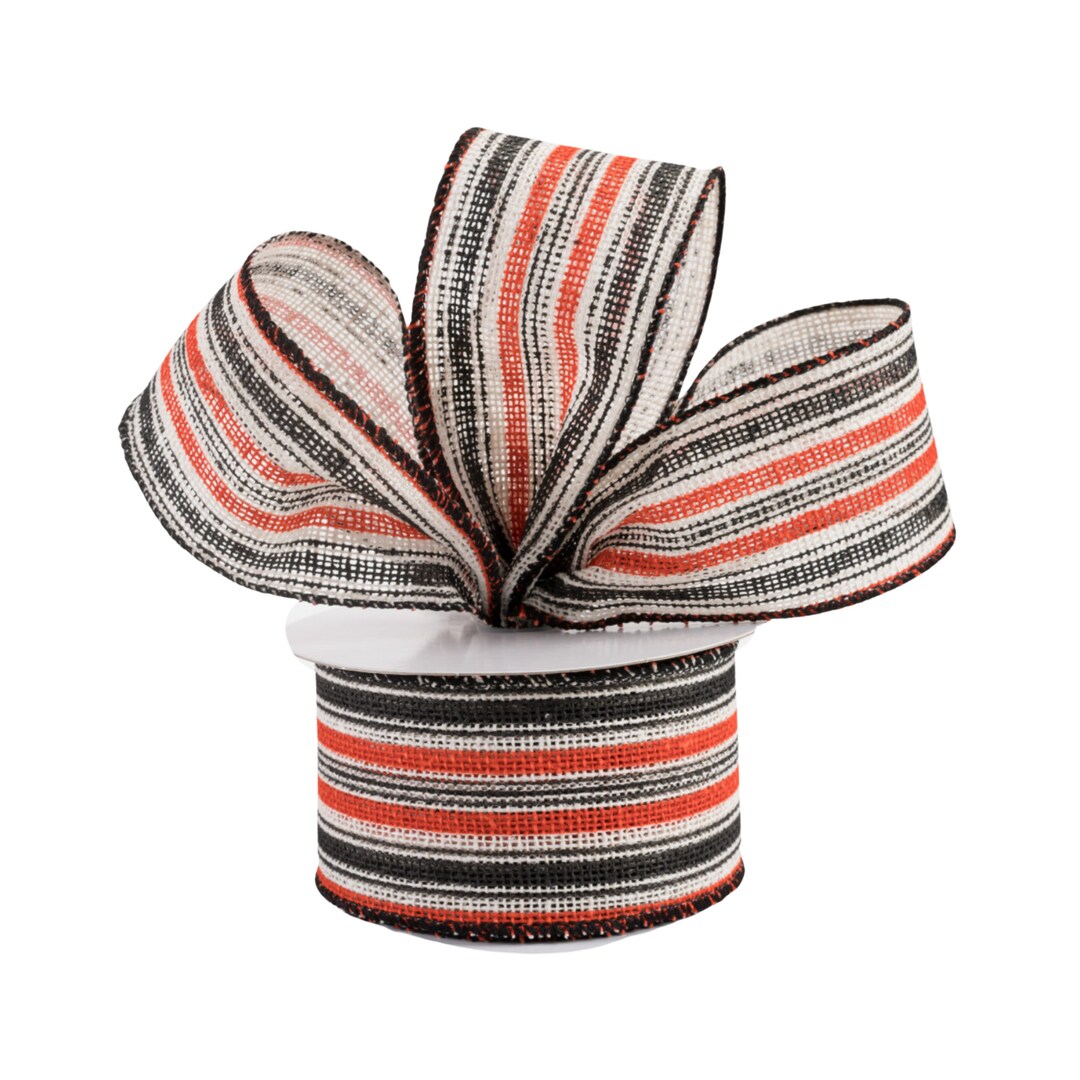 Natural Halloween Ticking Black and Orange Stripe Burlap 2.5" Wired ...