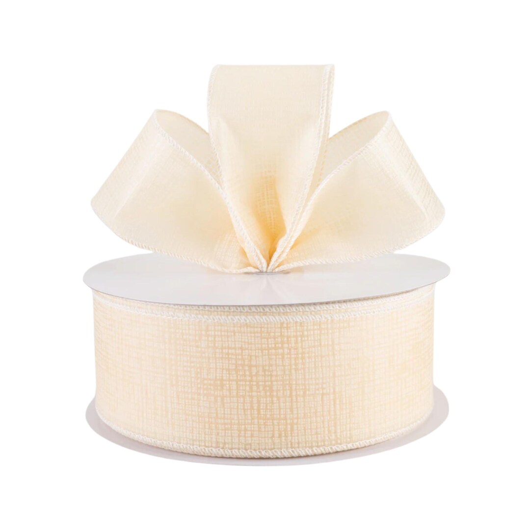 Embossed Crosshatch Ivory Weatherproof Fabric 2.5" Wired Ribbon - Etsy