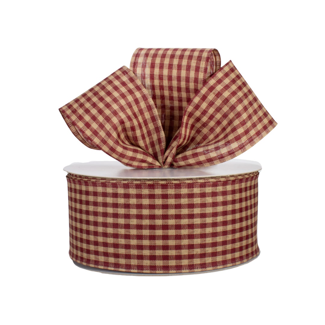 Red Natural Gingham Primitive 2.5" Wired Ribbon - Etsy