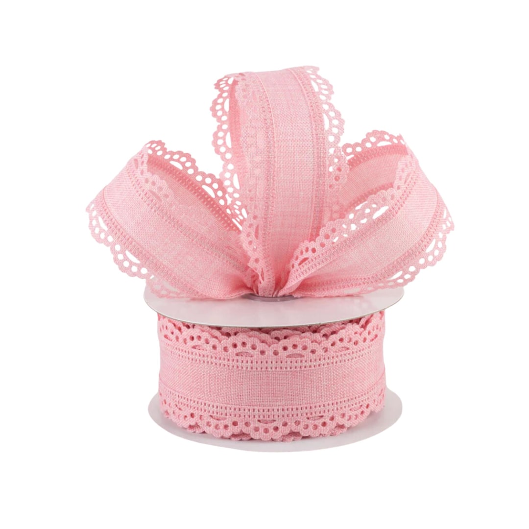 Pastel Pink Scalloped Edge Canvas 1.5" Wired Ribbon - Etsy