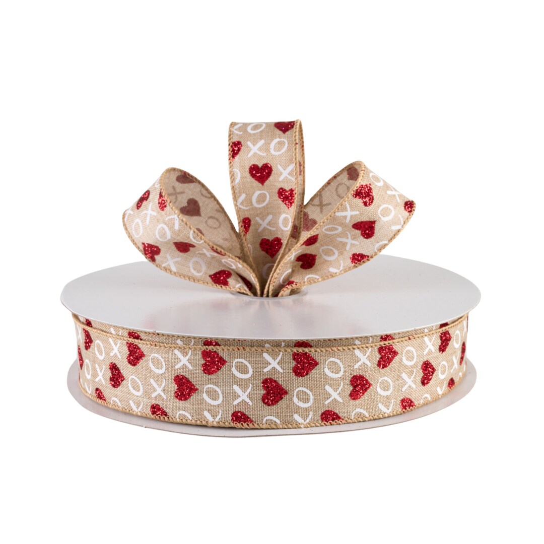 Valentine Hearts XOXO Natural Canvas 1.5" Wired Ribbon - Etsy