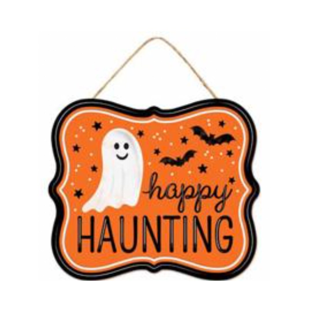 Happy Haunting Halloween Ghost Metal Sign Wreath Decoration - Etsy
