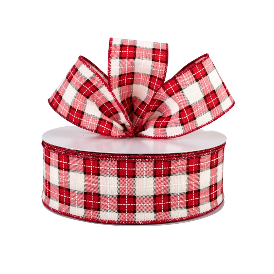 Red and White Plaid 2.5" Wired Ribbon - Etsy
