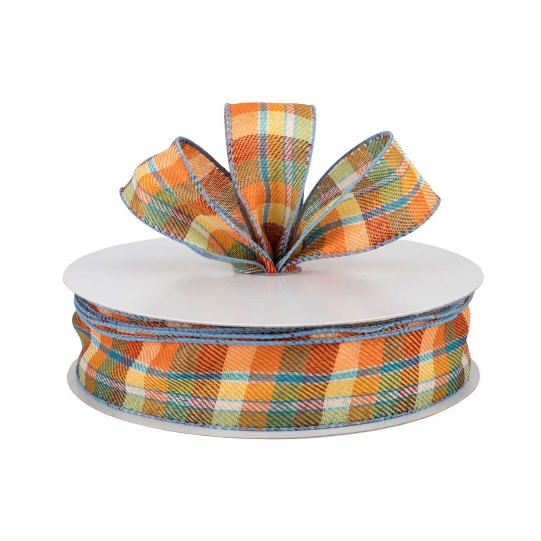 Fall Plaid Blue and Orange 1.5" Wired Ribbon - Etsy