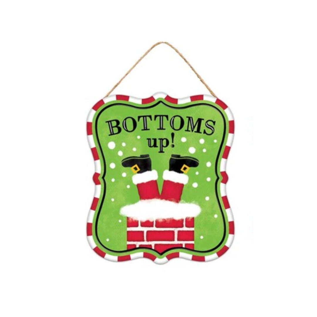 Santa Bottoms up Christmas Metal Sign Wreath Decoration - Etsy