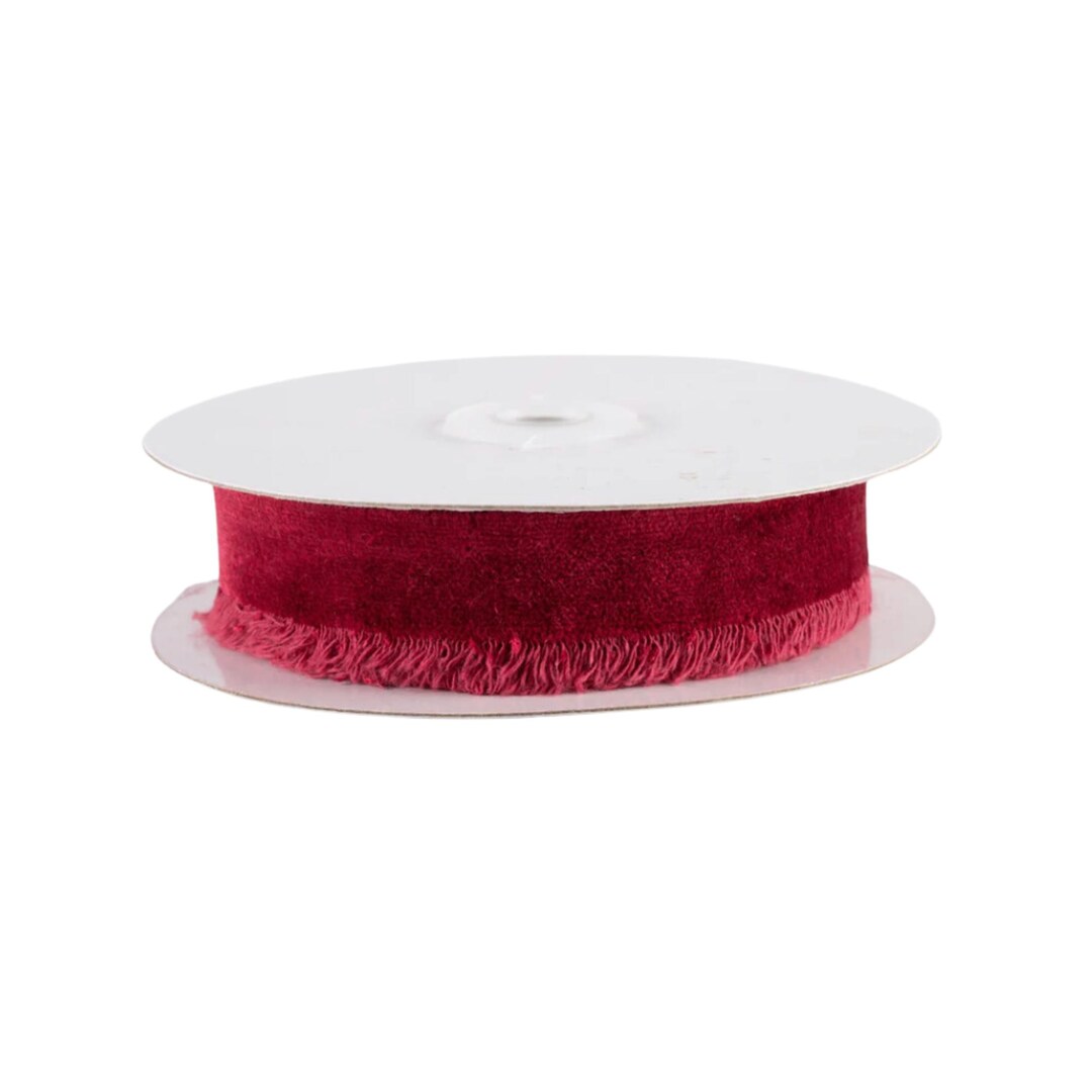 Velvet Frayed Edge Burgundy Red No Wire 1" Ribbon - Etsy