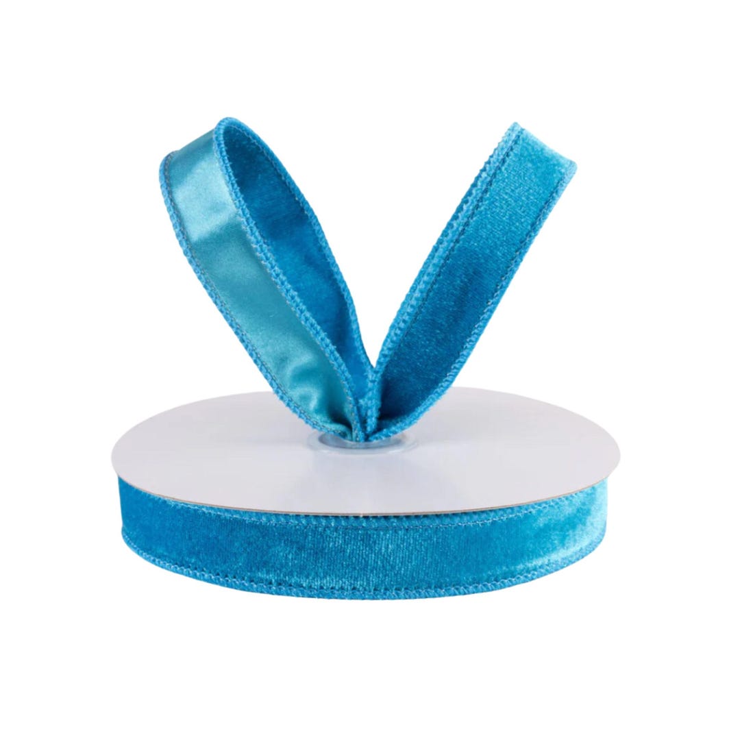 Deluxe Velvet Teal Blue Satin Backed 7/8 Wired Ribbon - Etsy