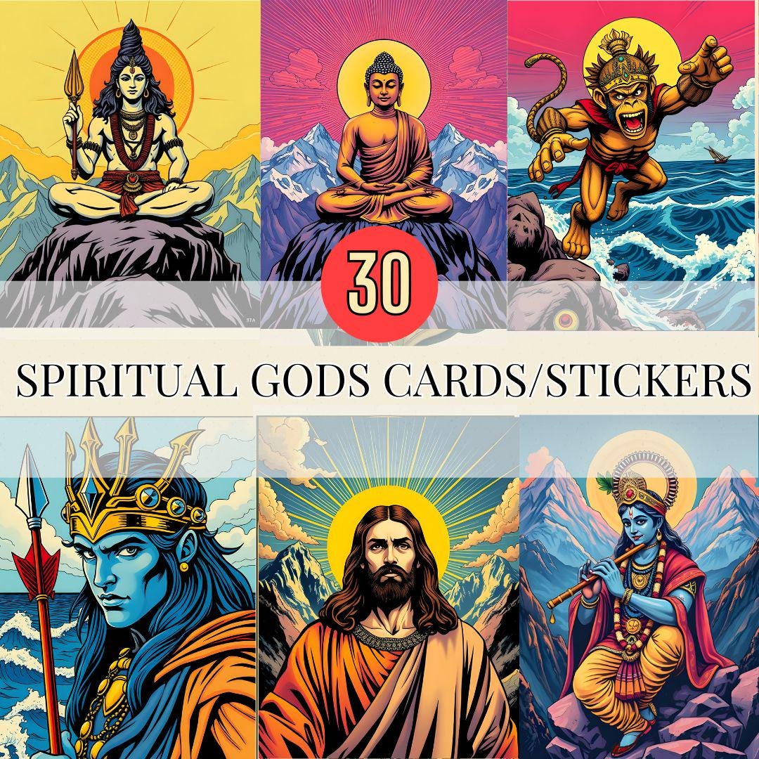 Spiritual Figure Cards Sticker Art Buddha Shiva Rama Krishna Jesus ...