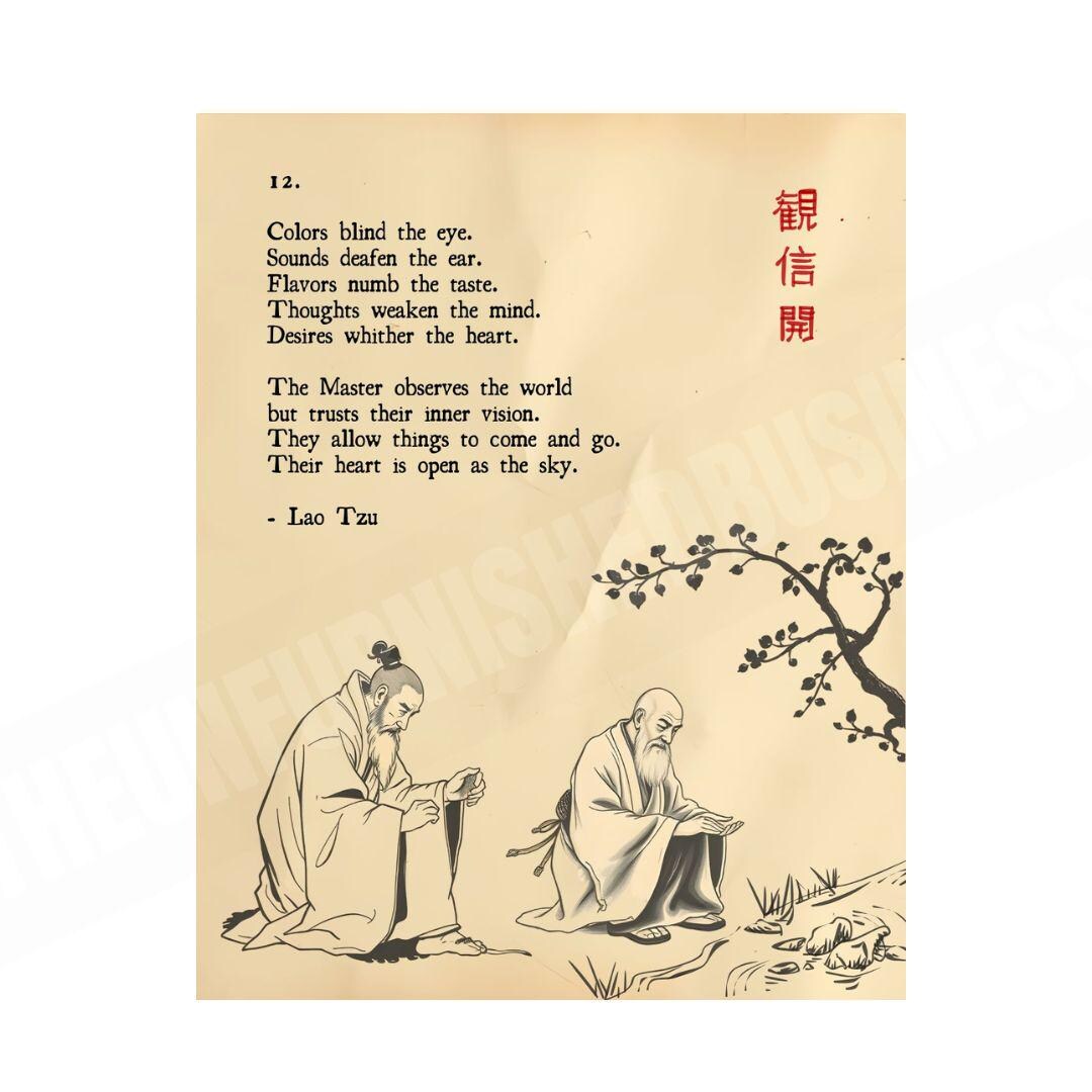 Tao Te Ching Verse 12 Colors Blind the Eye Lao Tzu Quote Japanese Zen ...