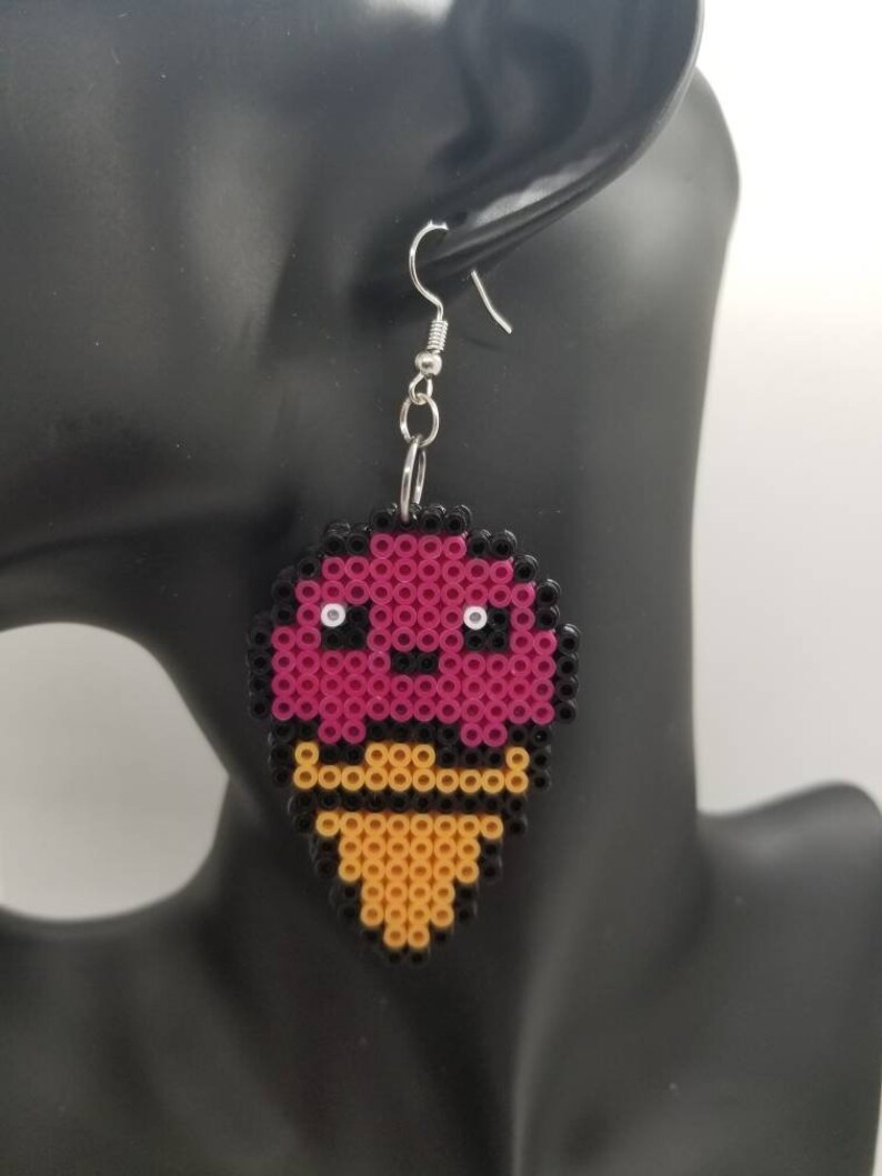 Ice Cream Cone Earrings Perler Beads Hema Beads Pixel Art. - Etsy