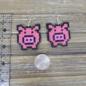 Perler Bead Earrings, 8 Bit Jewelry, Piggy Earrings, Lightweight ...