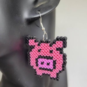 Perler Bead Earrings, 8 Bit Jewelry, Piggy Earrings, Lightweight ...