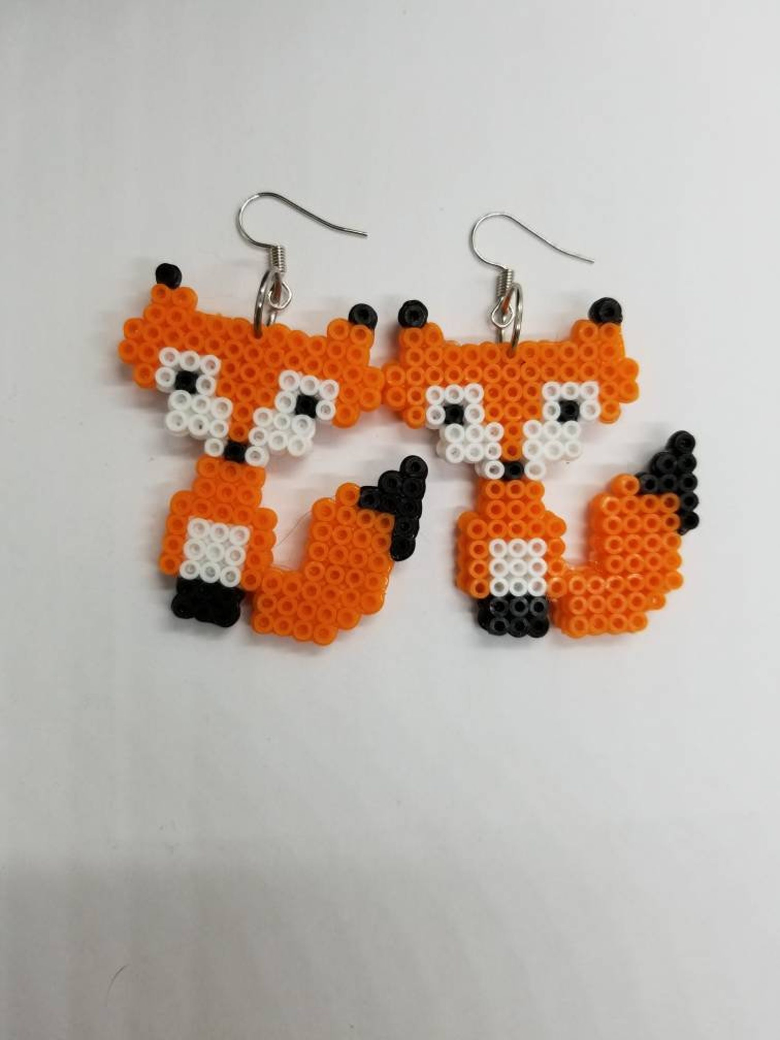 Perler bead fox earrings hypoallergenic earrings hema beads | Etsy