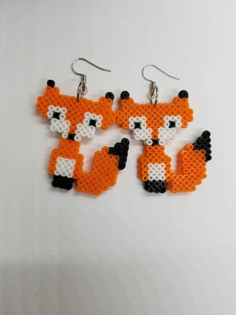 Perler Bead Fox Earrings Hypoallergenic Earrings Hema Beads - Etsy