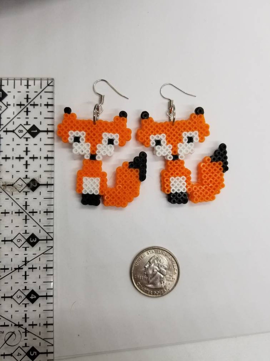 Perler bead fox earrings hypoallergenic earrings hema beads | Etsy