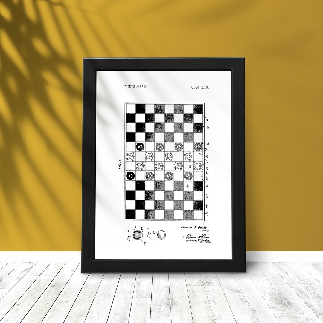 Checkers Game Patent Drawing Black and White Print, Wall Art, Wall ...