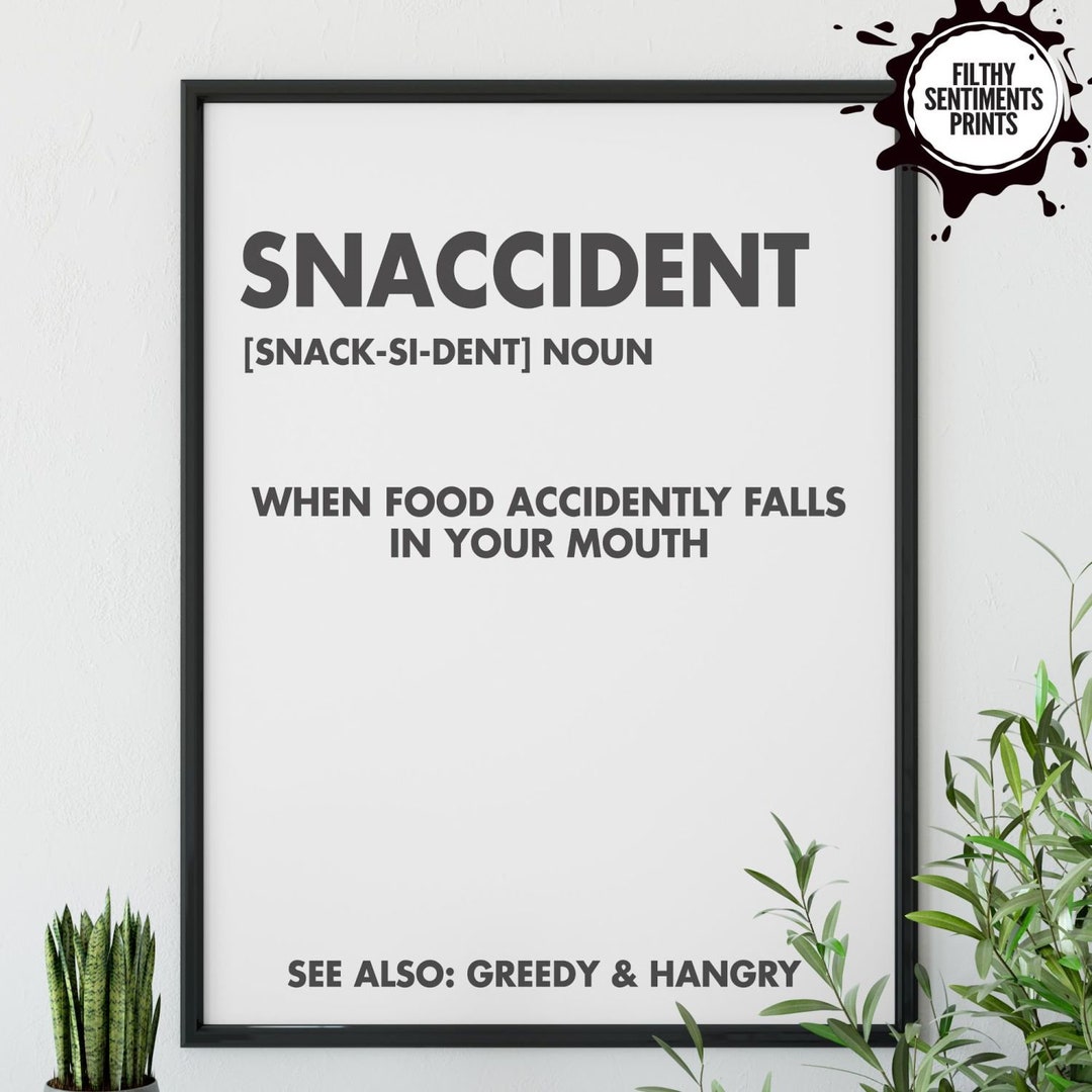 Snaccident Accidental Snack Funny Black and White Typography - Etsy