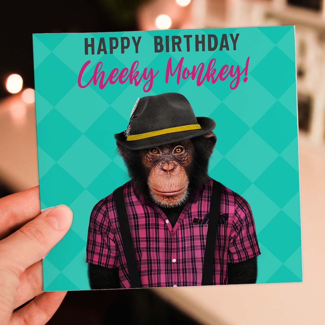 Happy Birthday Cheeky Monkey Cute Animal in Clothes Birthday Card for ...