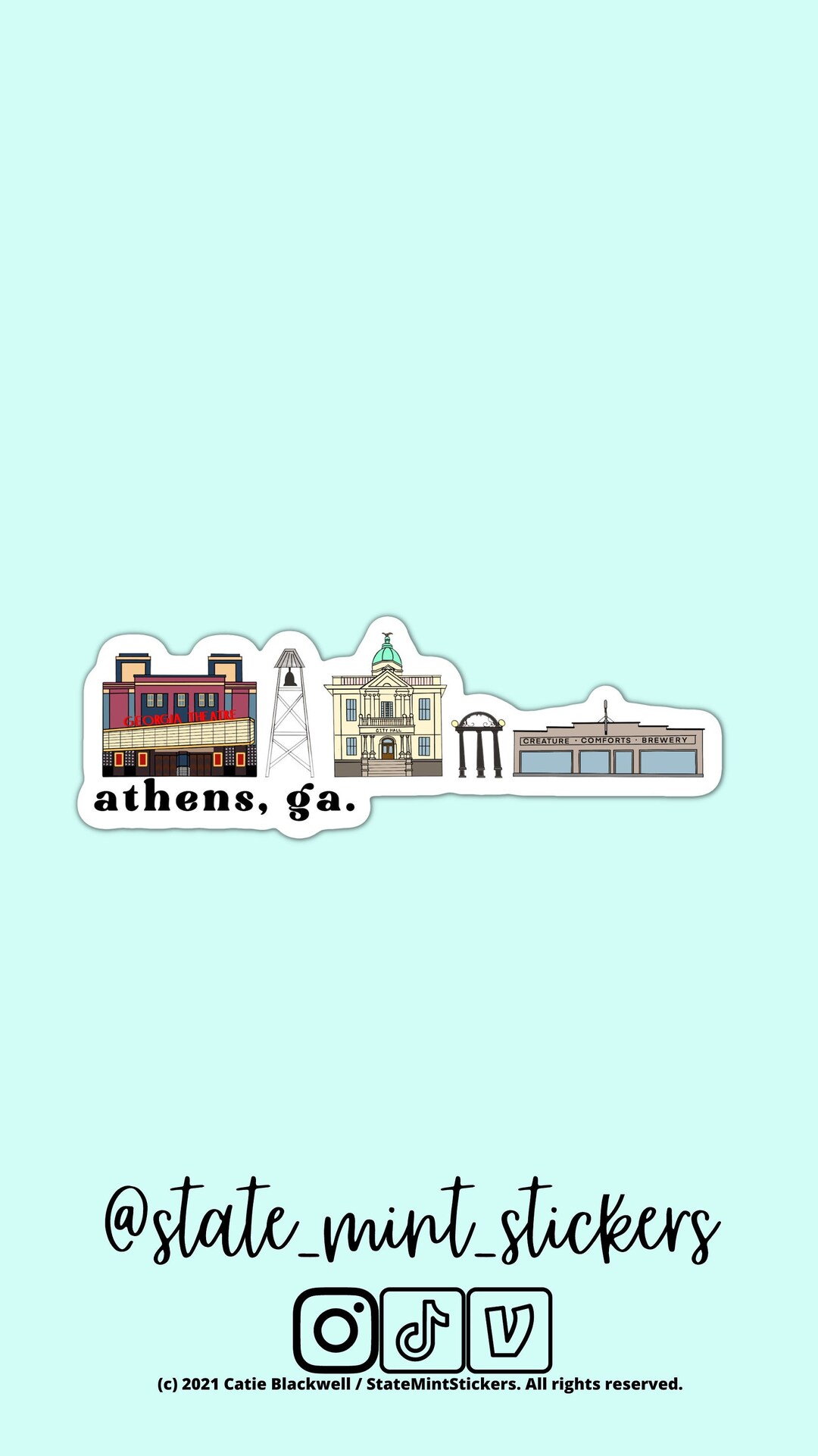 Athens Georgia Sticker | Athens Skyline | Classic City Sticker ...