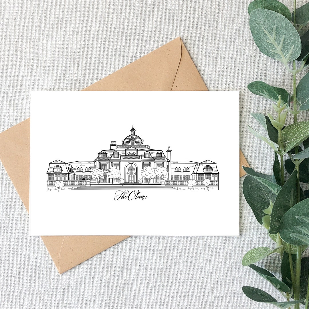 Wedding Venue Black-and-white Line Drawing - for Invitation, Vellum ...