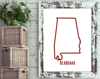 Alabama State Print, Instant Download, State Outline, State Wall Art - Etsy