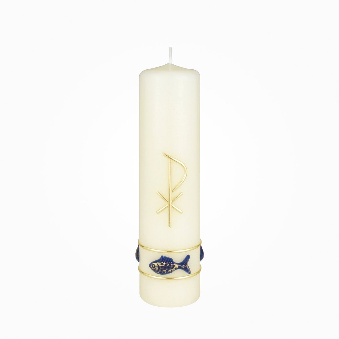 Baptismal Candle Table Candle Pax and 3 Fishes With Wax Coating in ...