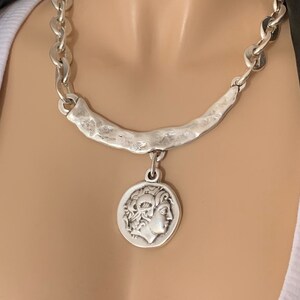 Big Coin Pendant Chunky, Silver Heavy Chain Necklace, Statement Coin ...