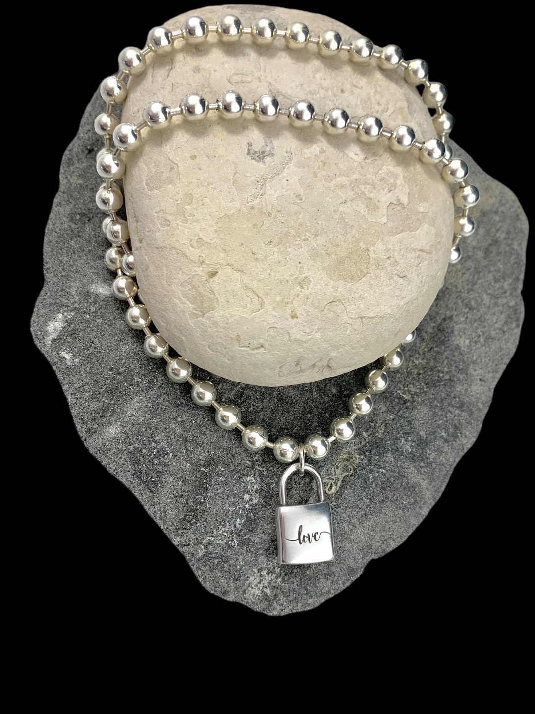 Chunky Silver Choker With Padlock Pendant and Thick Ball Chain ...