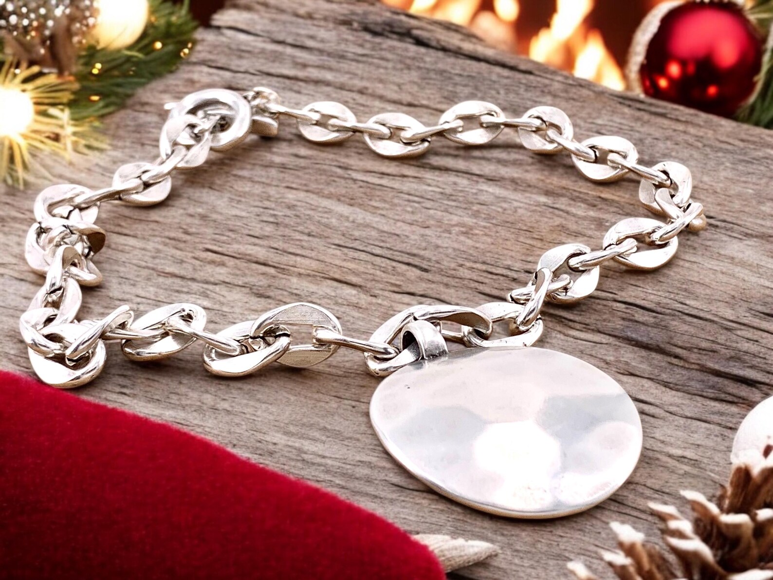 Chunky Chain Silver-plated Toggle Clasp Necklace With Large Hammered ...
