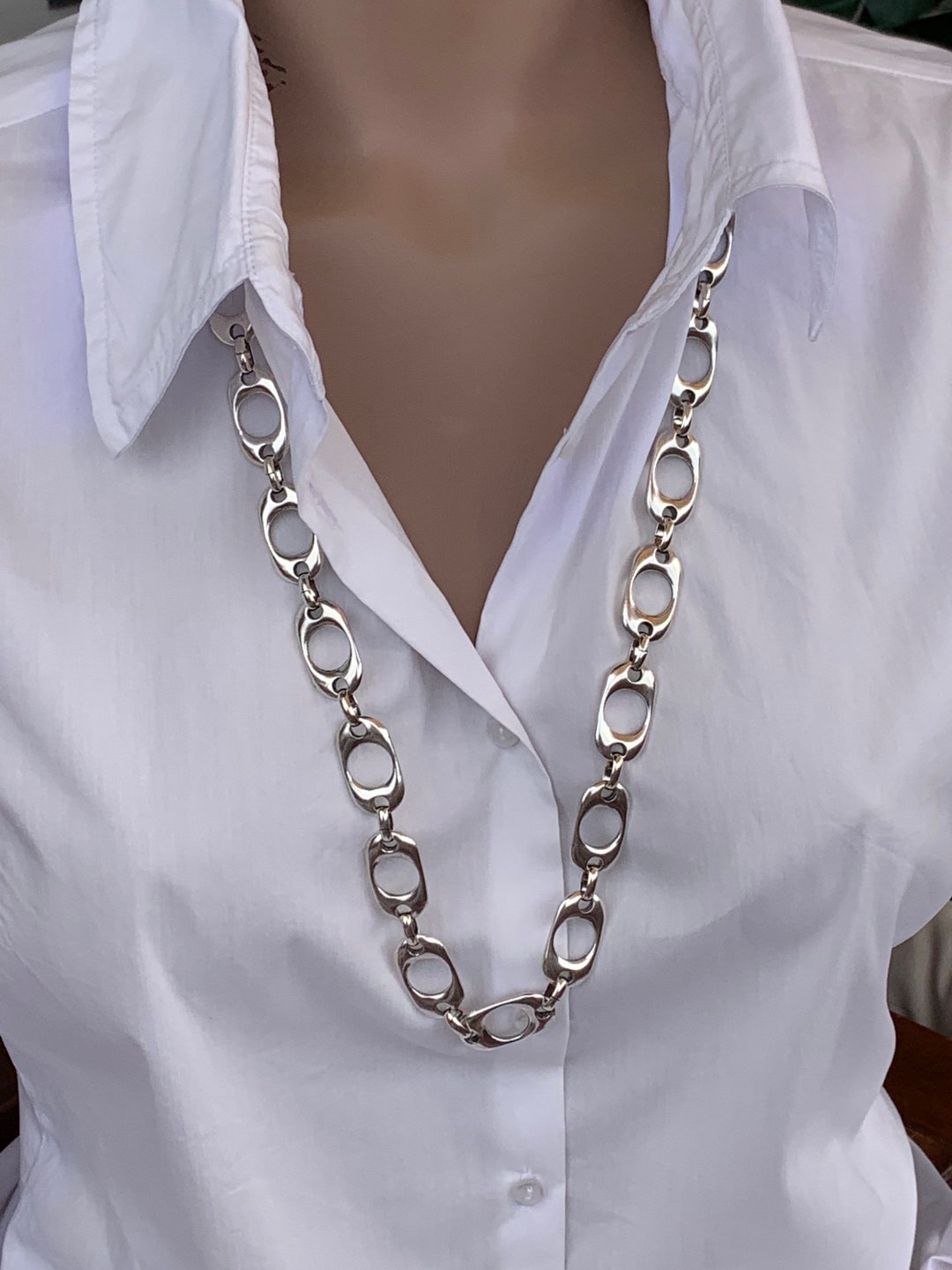 Chunky Silver Long Necklace, Silver Chain Necklace, Bold Chain Necklace ...