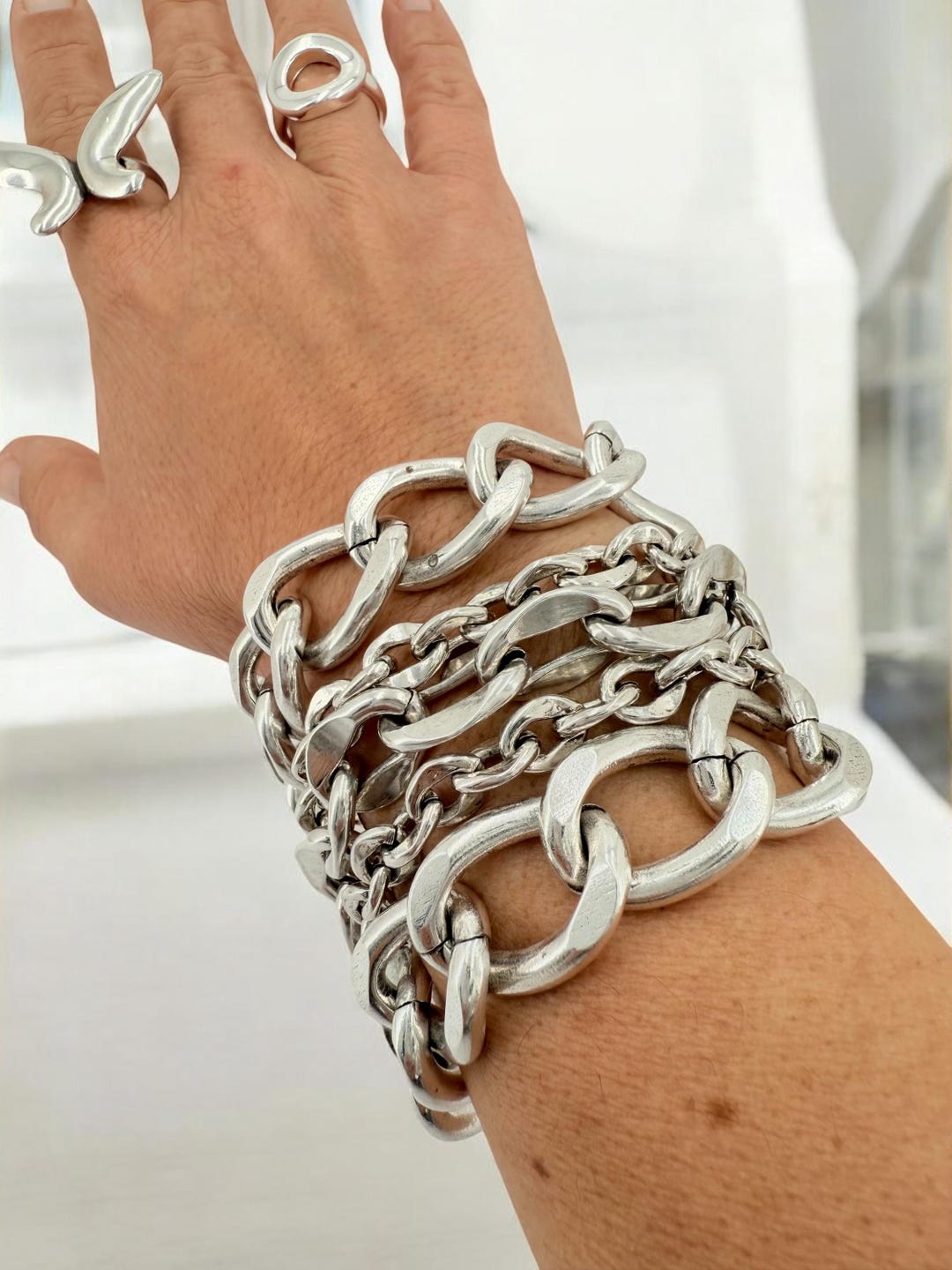 Multi Standard Chunky Silver Chain Bracelet, Vintage Big Link Bracelet ...