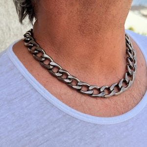 Masculine Black Cuban Curb Chain Bracelet, Graphite Aluminum Men ...