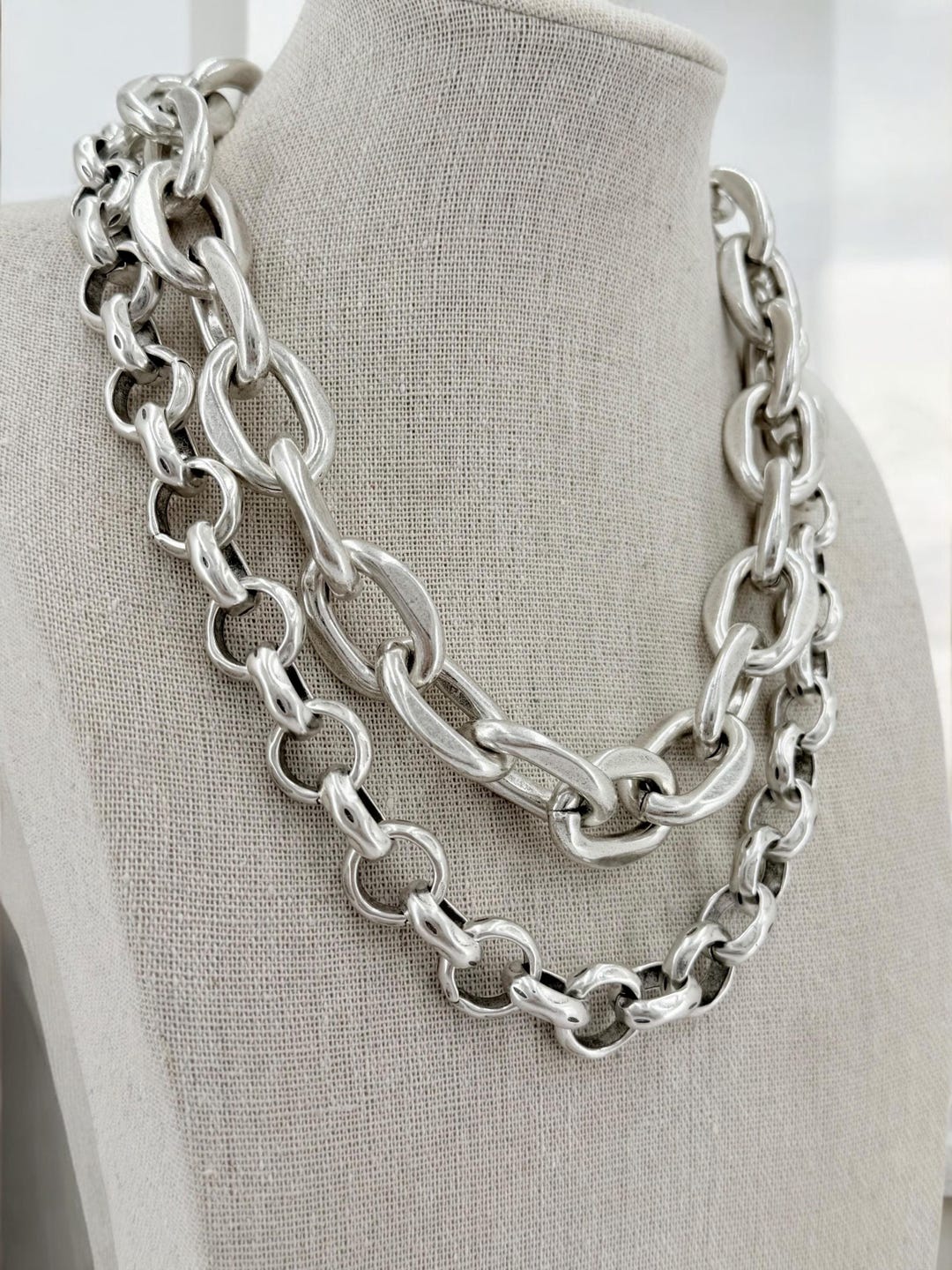 Chunky Layering Double Chain Necklace, Statement Bold Multi Strand ...