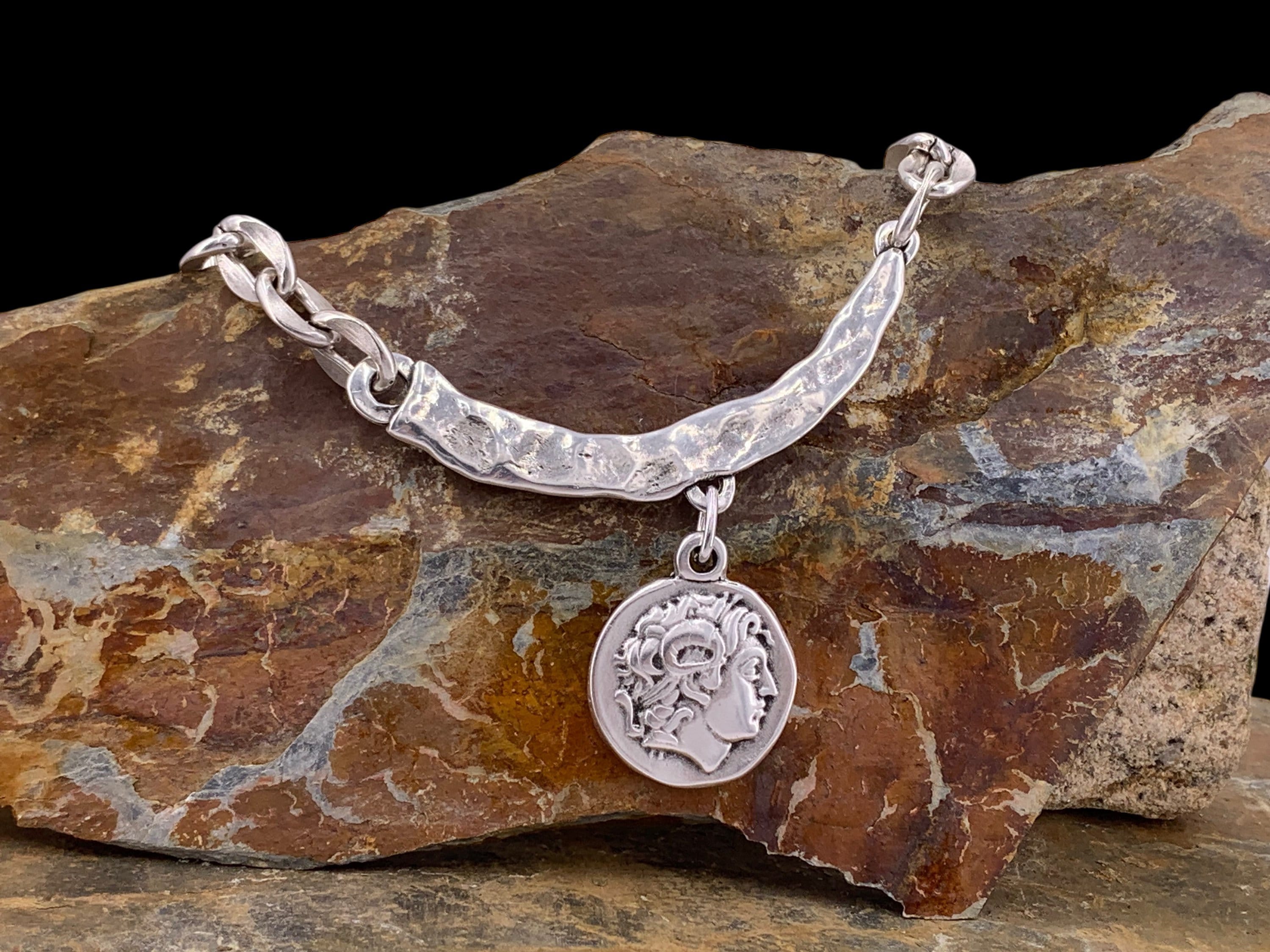 Big Coin Pendant Chunky, Silver Heavy Chain Necklace, Statement Coin ...