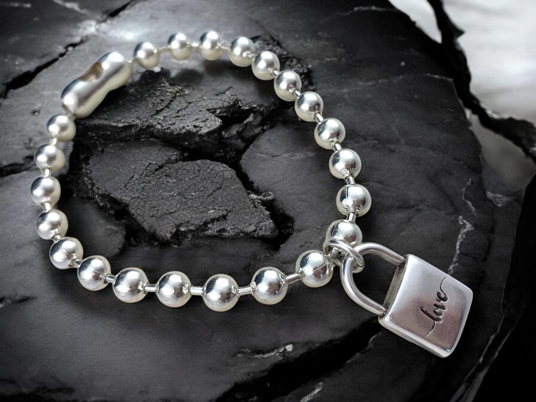 Padlock Silver Balls Chain Chunky Bracelet for Women, Bold Balls Chain ...
