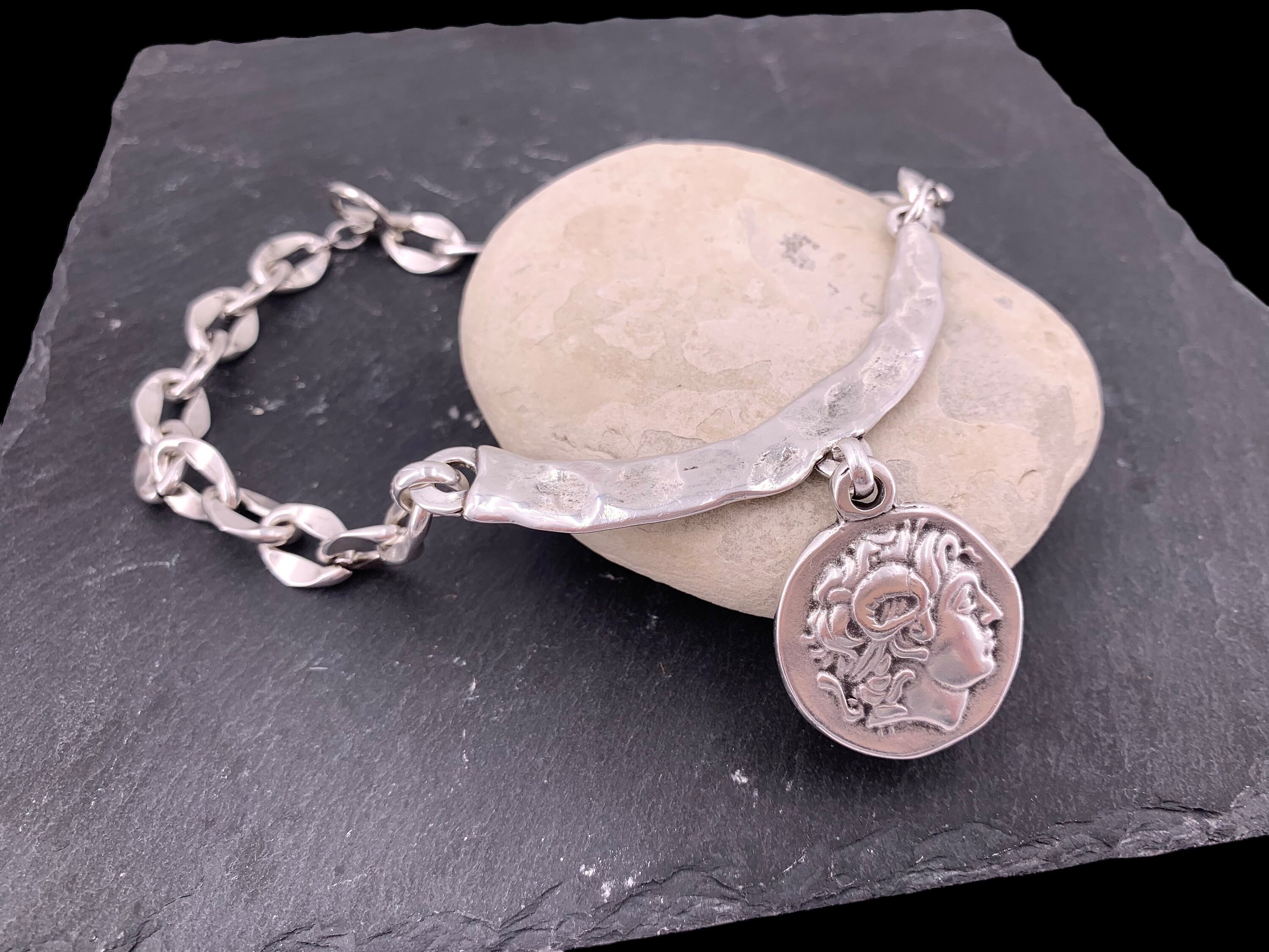 Big Coin Pendant Chunky, Silver Heavy Chain Necklace, Statement Coin ...