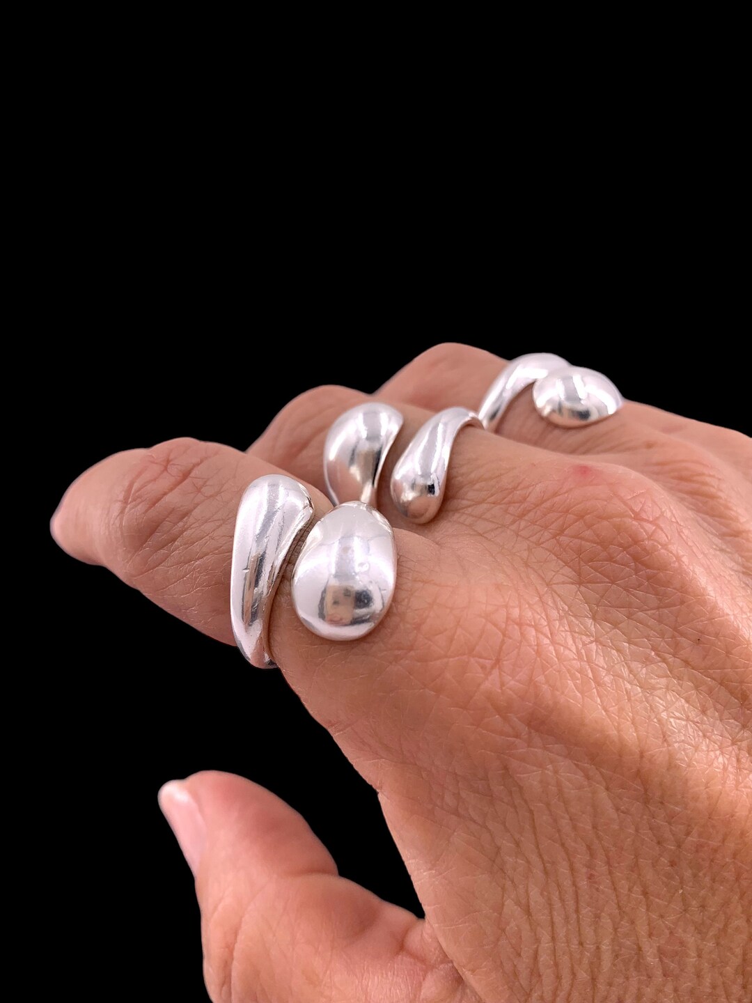 Drop Shaped Silver Ring, Dome Ring, Chunky Silver Ring, Open Band Bulky Ring, Voluminous Ring ...