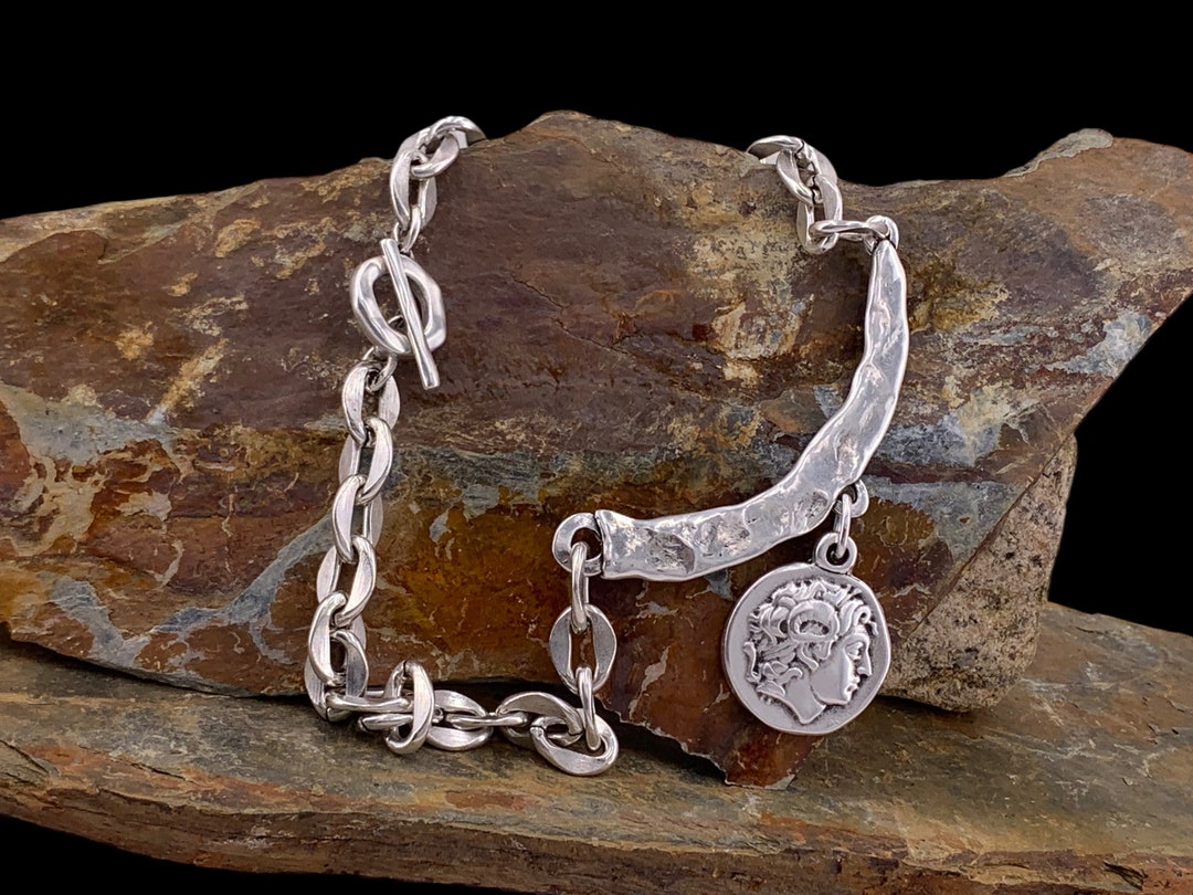 Big Coin Pendant Chunky, Silver Heavy Chain Necklace, Statement Coin ...