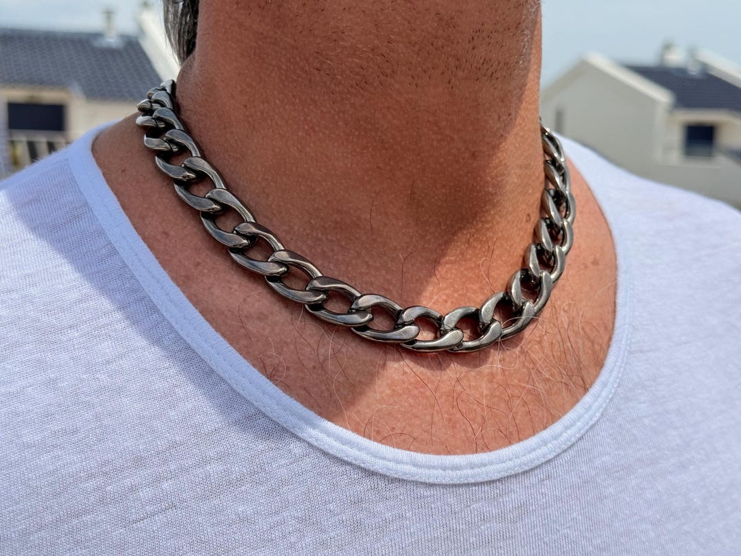 Men’s Chunky Graphite Cuban Chain – Bold Matte Finish – Lightweight ...