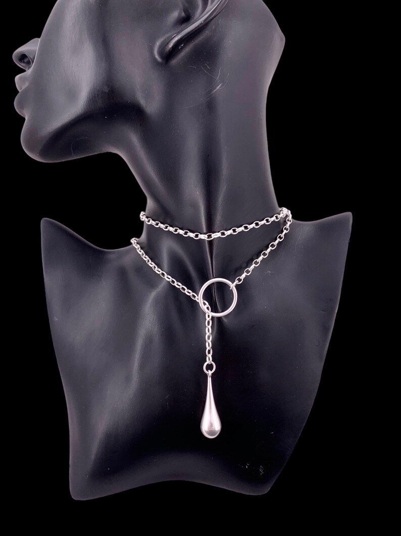 Layering Silver Chain Lariat Necklace, Wrap Y Necklace, Dome Pendant ...