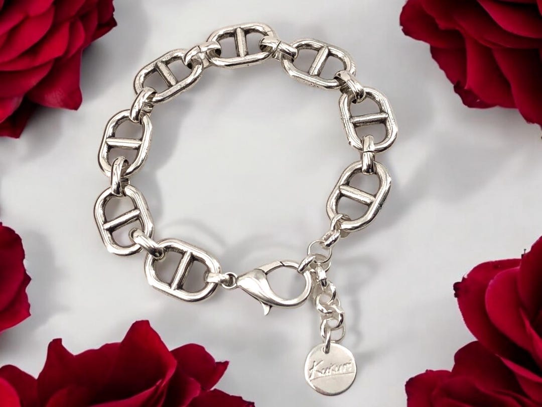 Silver Chunky Chain Bracelet, Silver Large Link Bracelet, Bulky ...