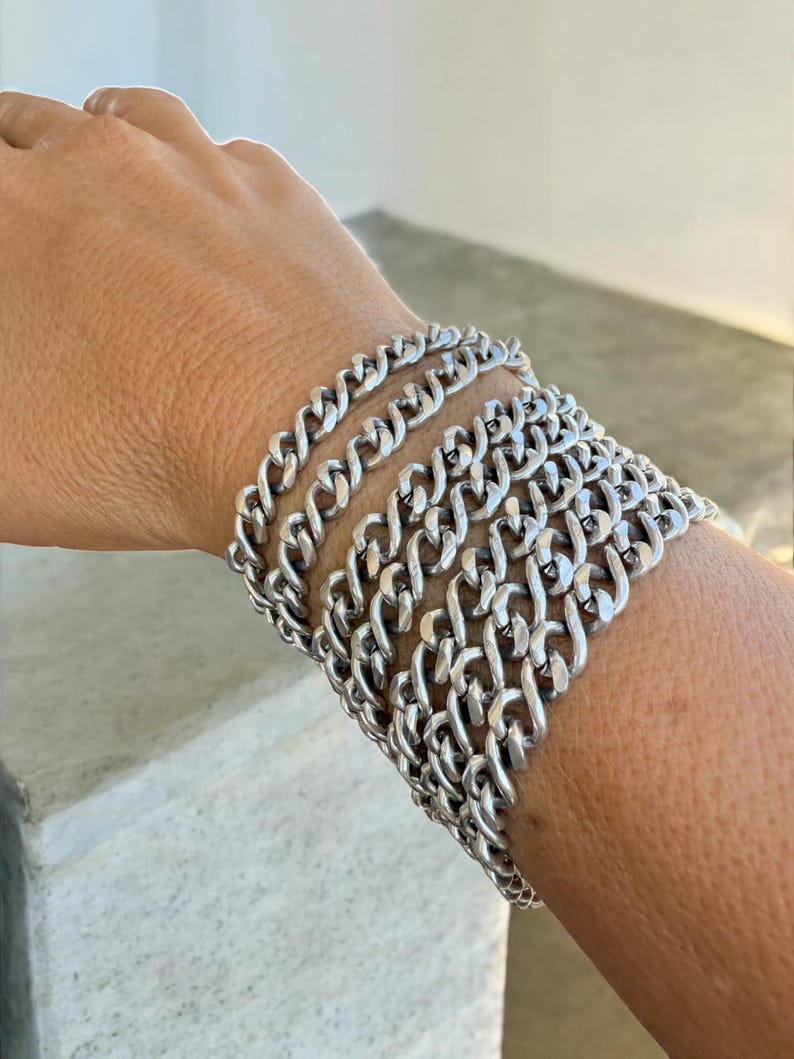 Chunky Multi-strand Silver Chain Bracelet – Spiral Infinity Links With ...