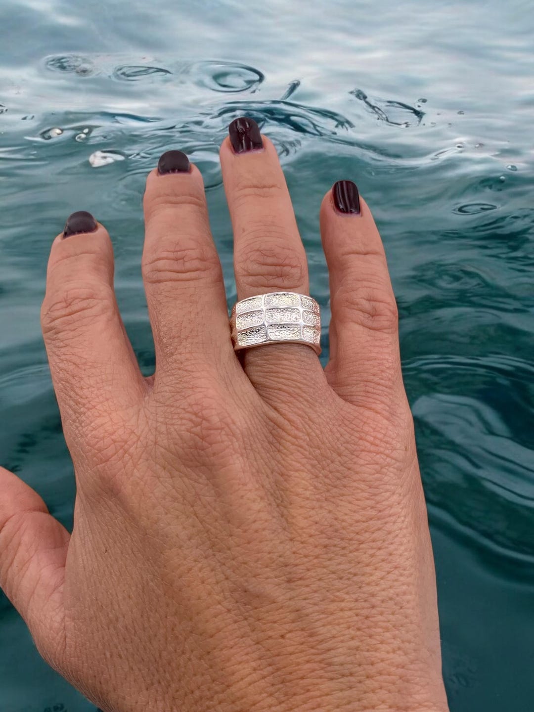 Wide Engraved Silver Ring, Wide Cuff Ring, Hammered Chunky Ring, Open Ring, Bold Wide Ring ...