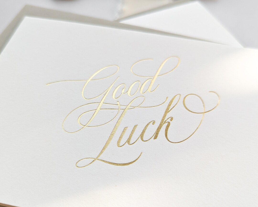 Good Luck Gold Foil Calligraphy Card - Etsy