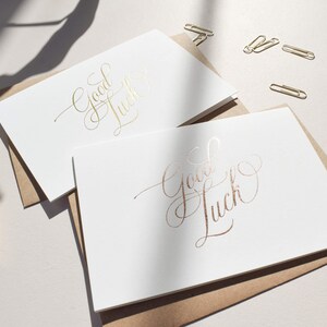Good Luck Gold Foil Calligraphy Card - Etsy