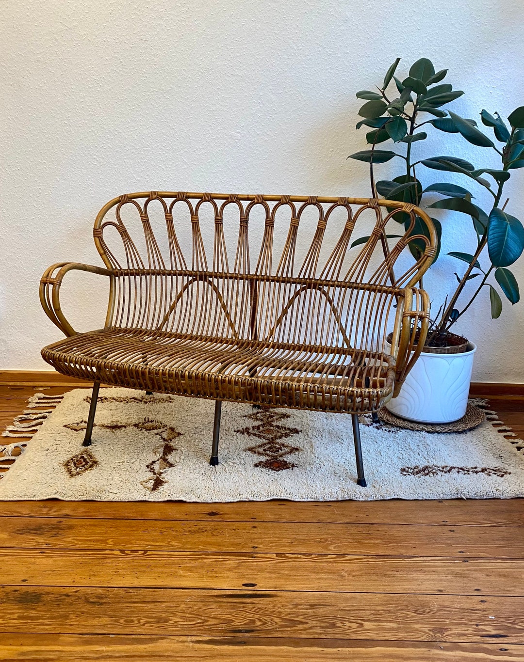 70s Bamboo Bench. - Etsy
